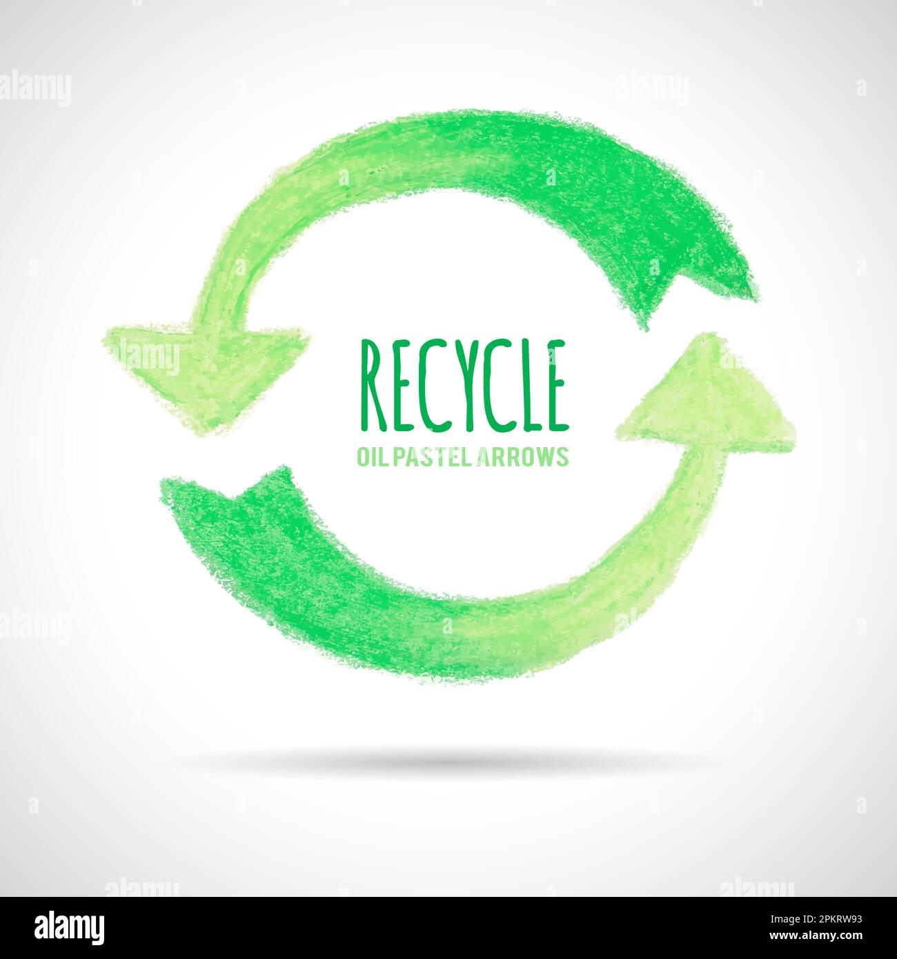 Recycle icon, hand drawn with oil pastel crayon. Green arrows circle ...