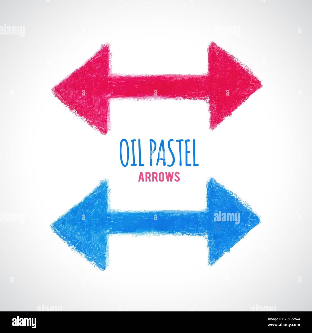 Pink and blue double sided arrows. Hand drawn with oil pastel crayons. Abstract design element ...