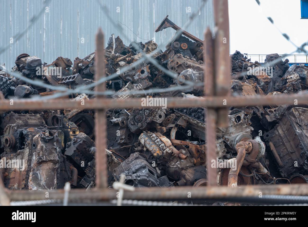 Scrap metal dump in the open air. The concept of environmental safety ...