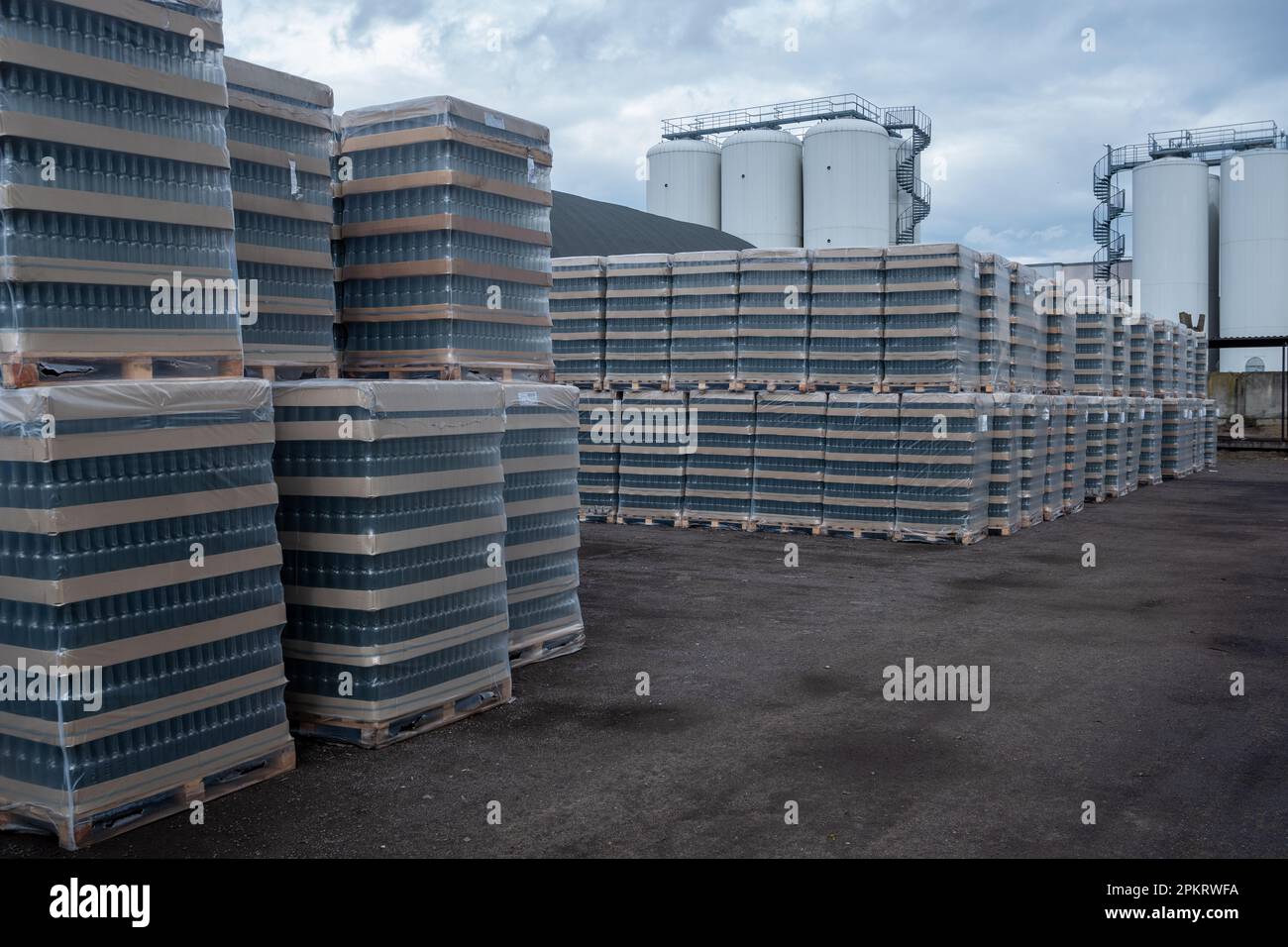 Production racks of packaging for empty beer bottles at a brewery Stock ...