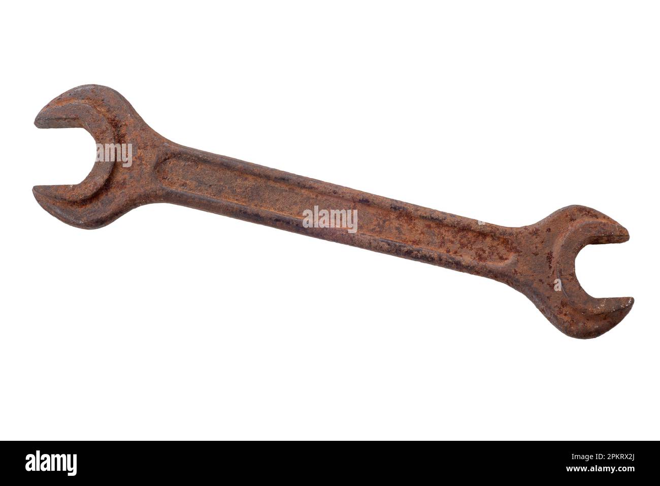 Rusty spanner isolated on white with clipping path included, copy space ...