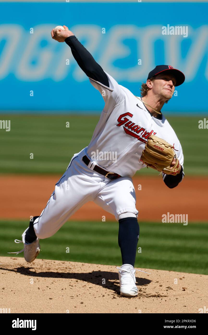 Cleveland Guardians starting pitcher Zach Plesac delivers against the ...