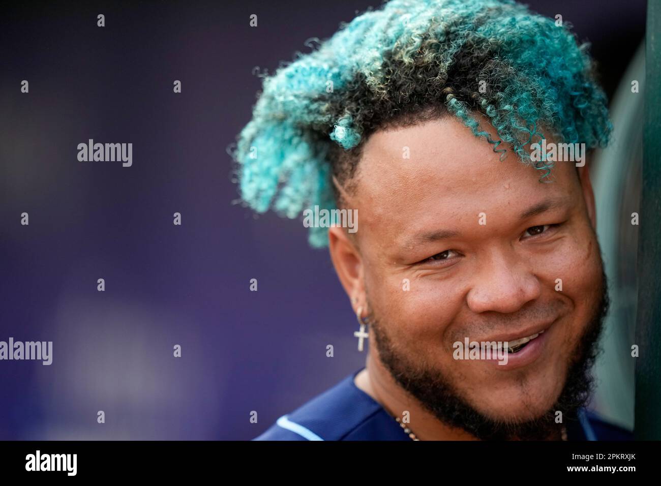 Tampa Bay Rays left fielder Harold Ramirez (43) stands in the dugout ...