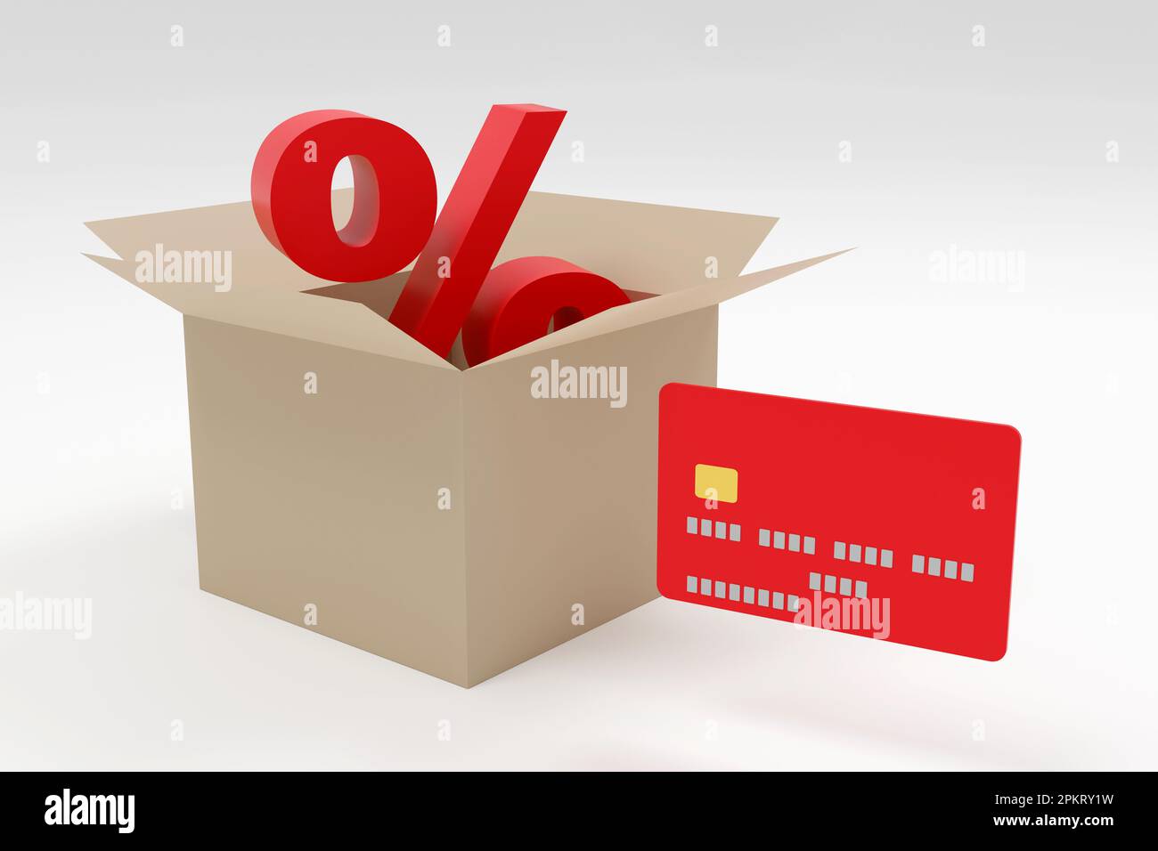 Red inscription percent on grey podium, soft light, front view smooth ...