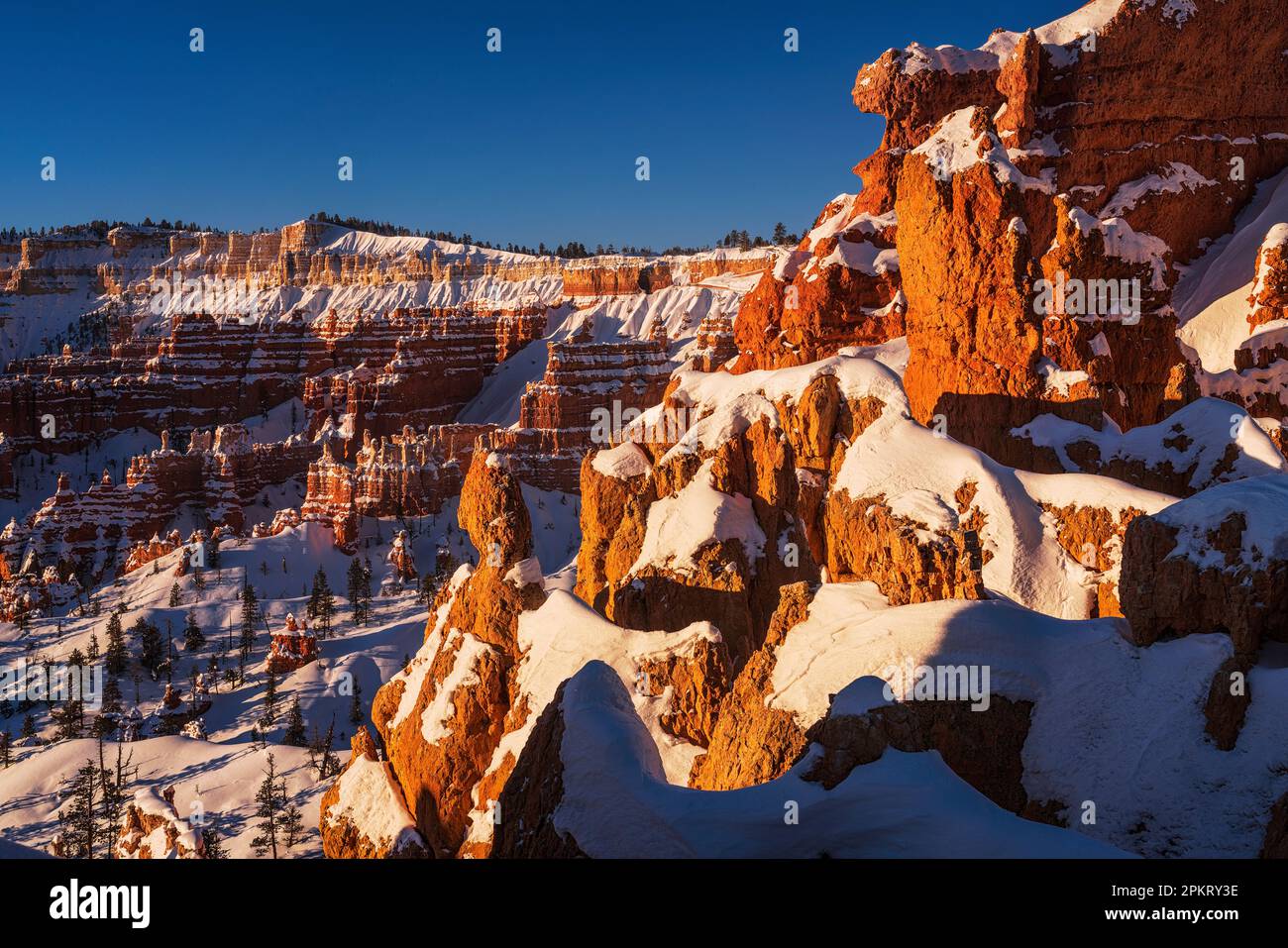 Winter sunrise light over Bryce Canyon National Park in Utah from ...