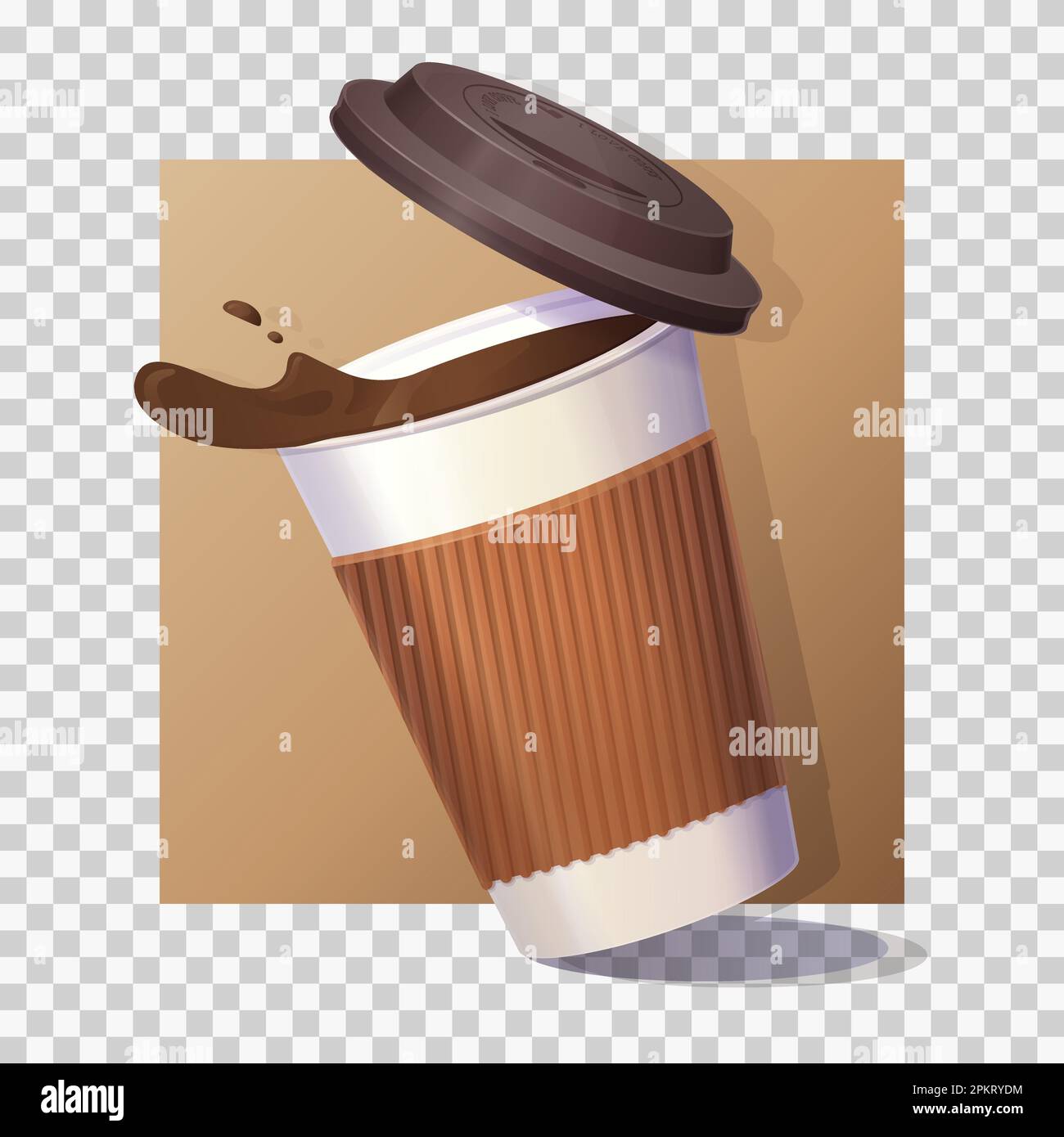 Realistic beverage cup vector Illustration with coffee Pouring and Lid ...