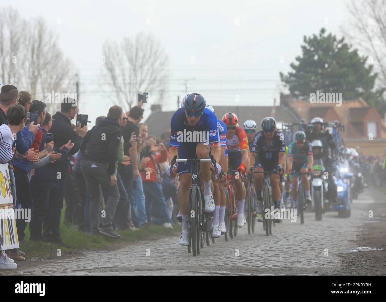 Compeigne, Roubaix, France. 9th April, 2023. Groupama - FDJ leading the ...