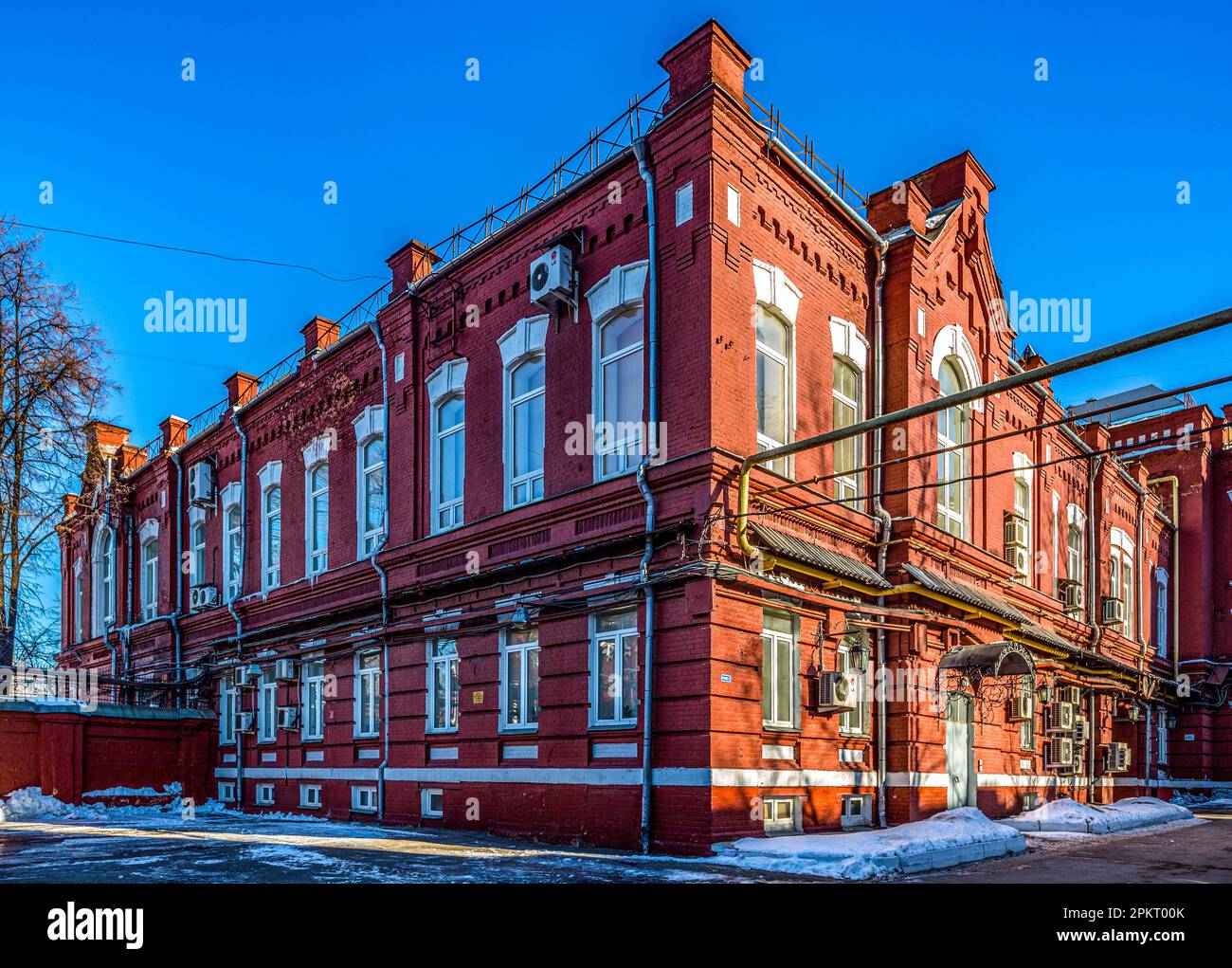 Industrial buildings of an old red brick factory in Moscow, Russia ...