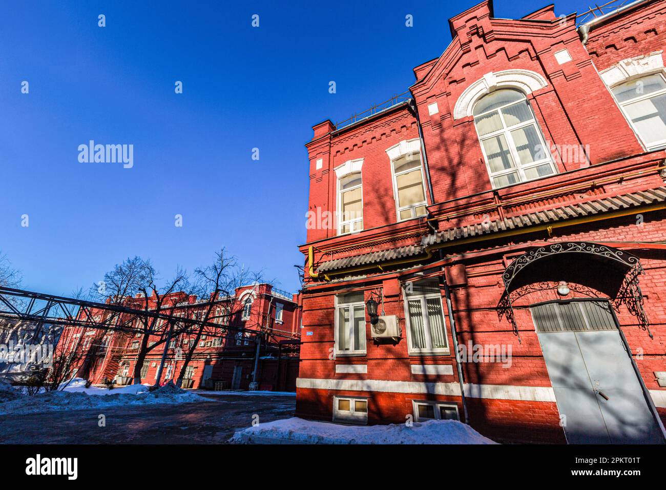 Industrial buildings of an old red brick factory in Moscow, Russia ...