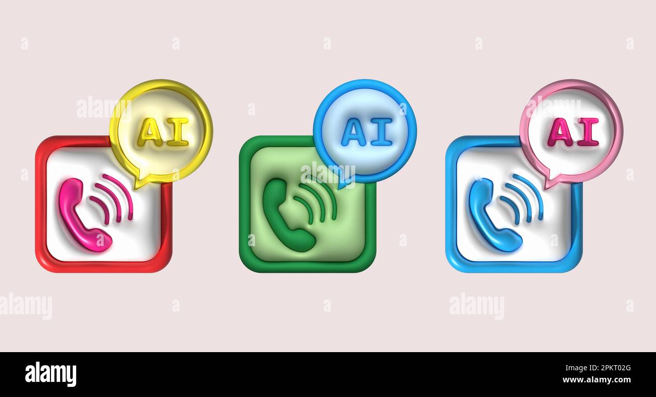 3D illustration, call symbol icon, talk to robot via telephone Stock ...