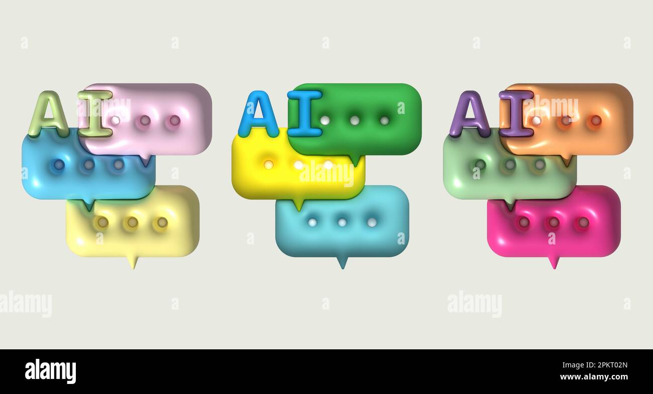 3D illustration chat symbol icon talking to AI robot Stock Photo - Alamy