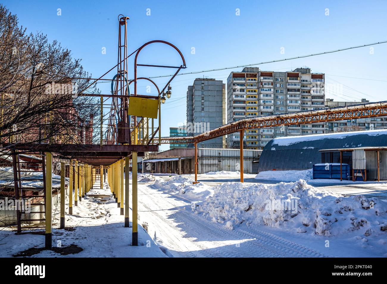 Unloading area on the territory of the old factory in Moscow, Russia ...