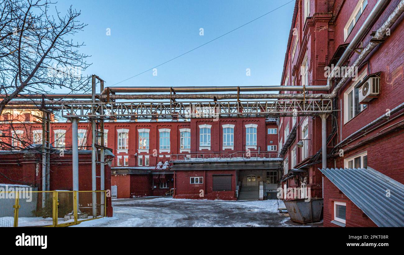 Industrial buildings of an old red brick factory in Moscow, Russia ...
