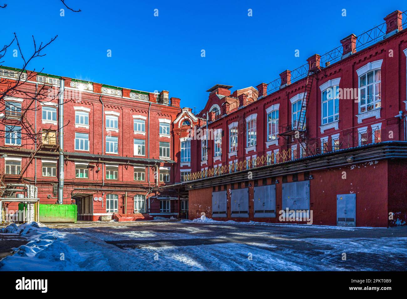 Industrial buildings of an old red brick factory in Moscow, Russia ...