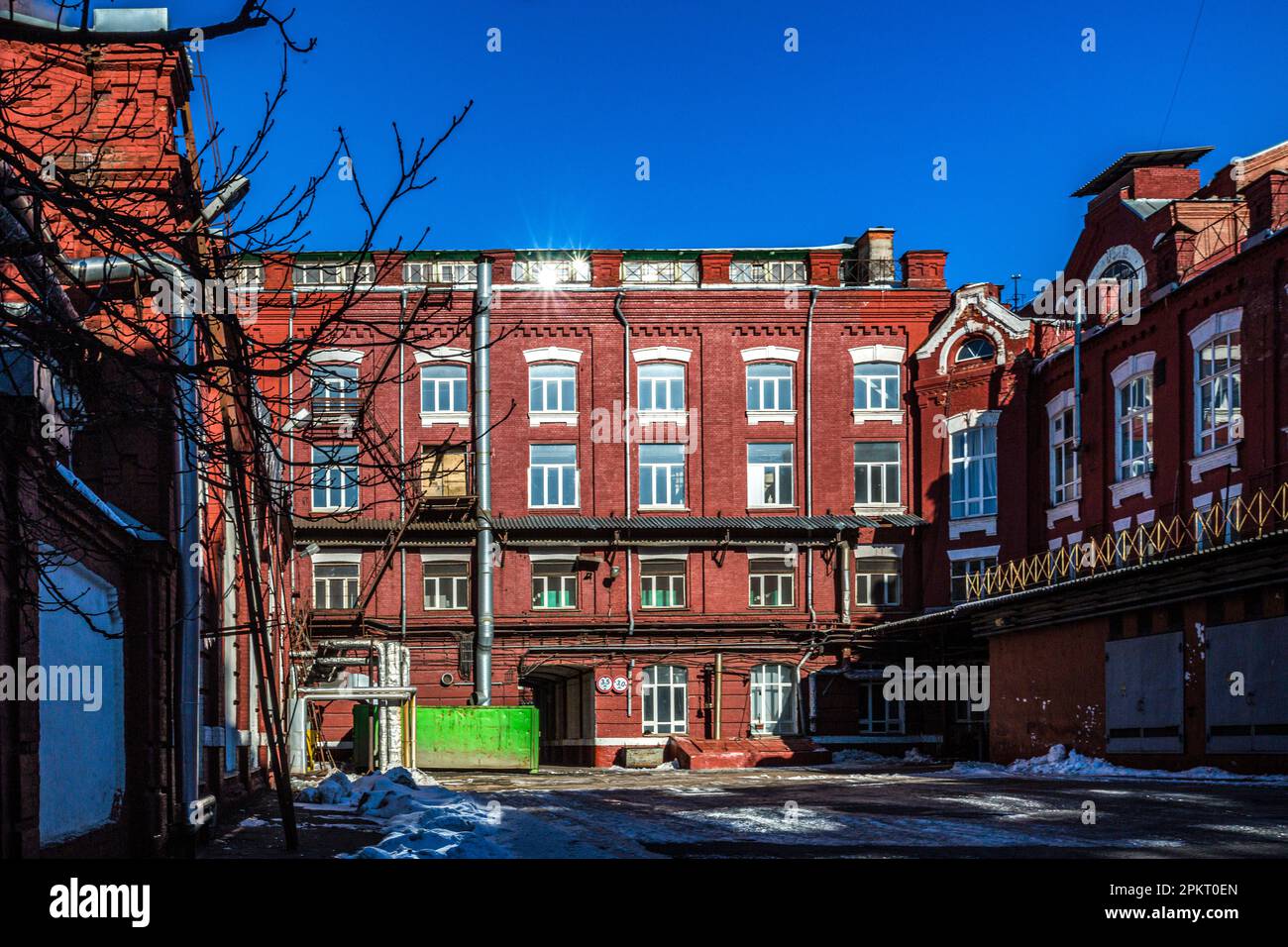 Industrial buildings of an old red brick factory in Moscow, Russia ...