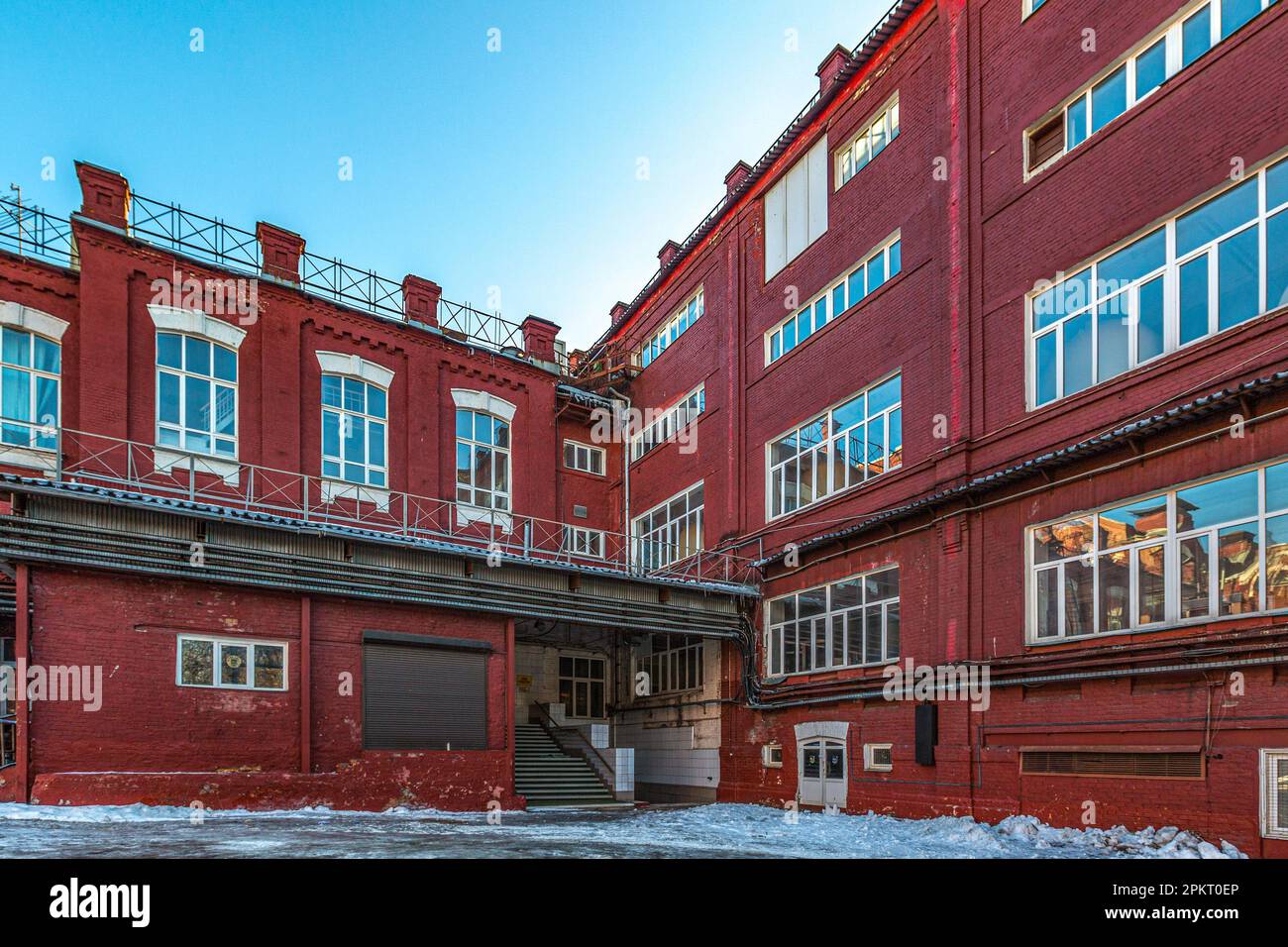 Industrial buildings of an old red brick factory in Moscow, Russia ...