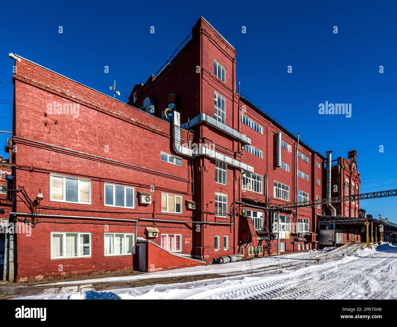 Industrial buildings of an old red brick factory in Moscow, Russia ...