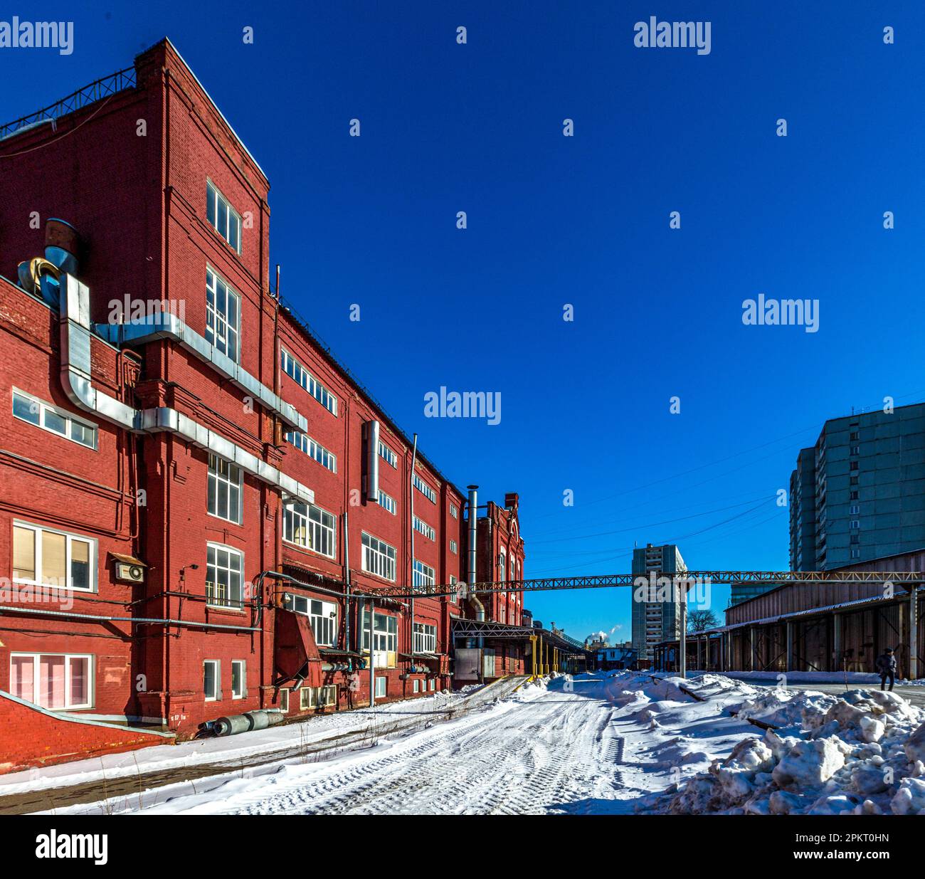 Industrial buildings of an old red brick factory in Moscow, Russia ...