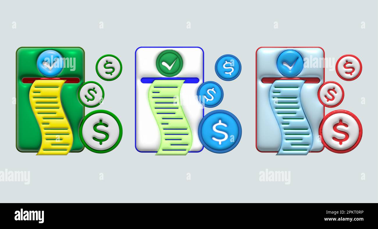 3D bill illustration, printed financial data Stock Photo - Alamy