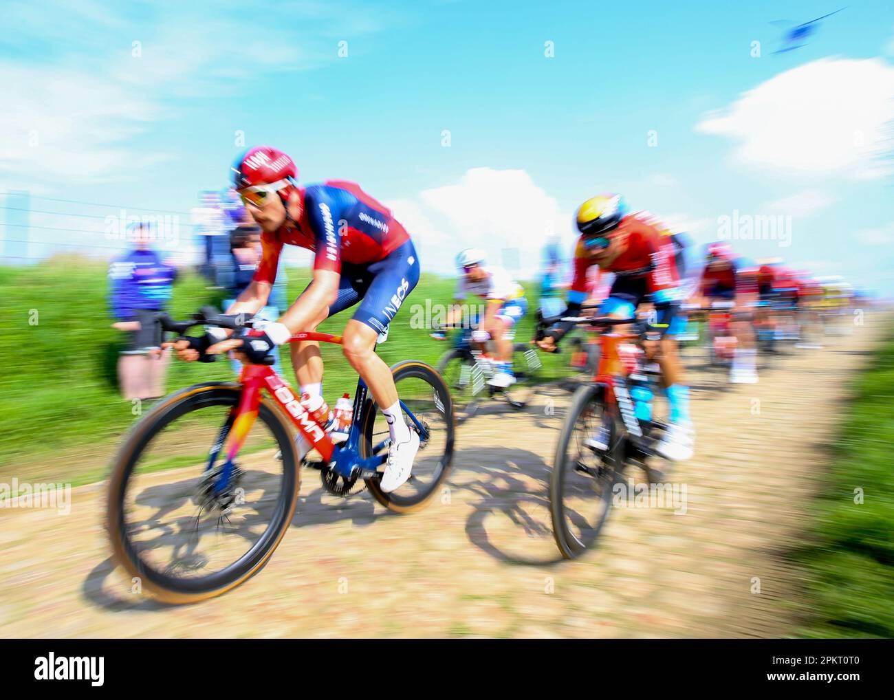 Compeigne, Roubaix, France. 9th April, 2023. Luke Rowe, INEOS ...