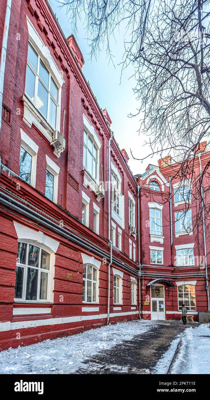 Industrial buildings of an old red brick factory in Moscow, Russia ...
