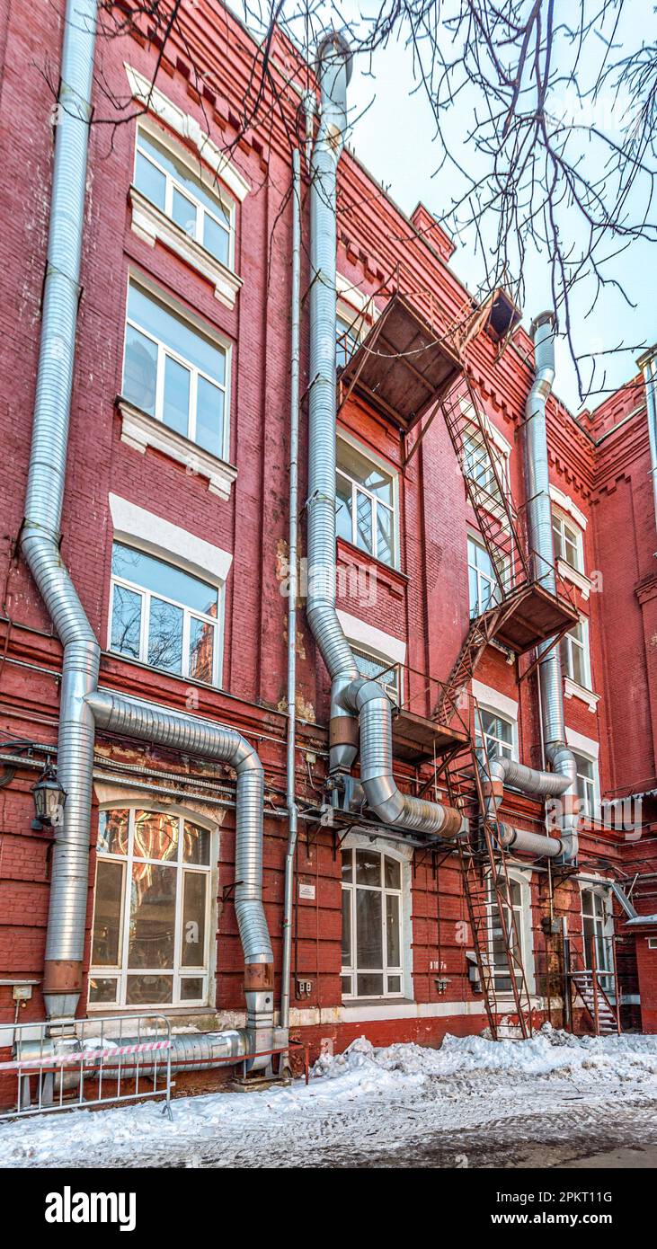 Industrial buildings of an old red brick factory in Moscow, Russia ...