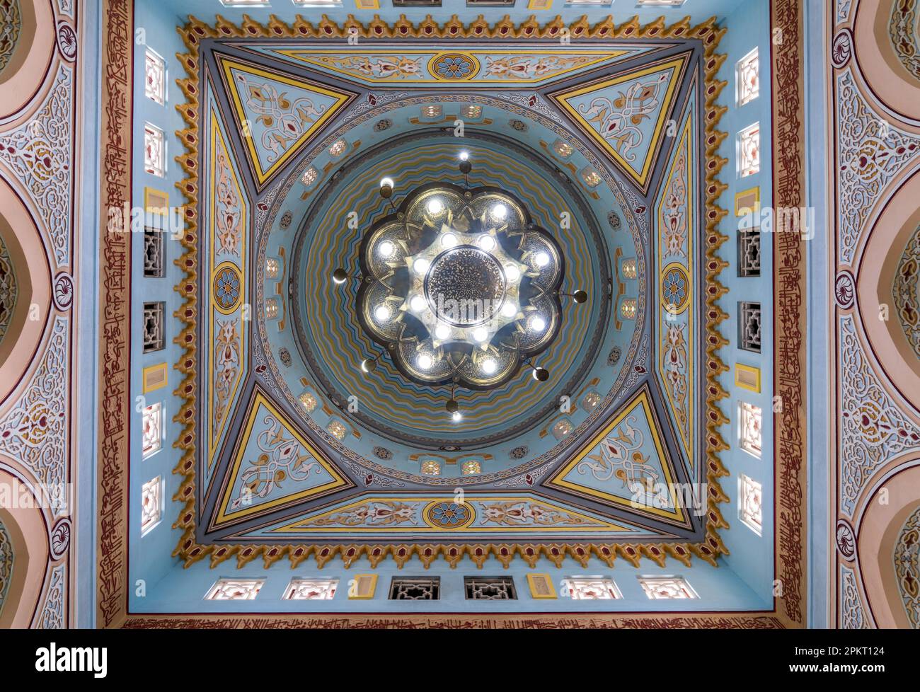 View into the painted dome inside the Jumeirah Mosque in Dubai open to ...