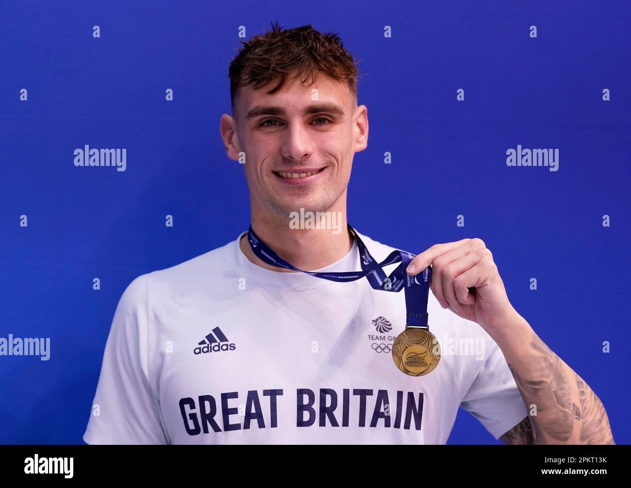 Jacob Peters poses with his gold medal after winning the Men's 50m ...
