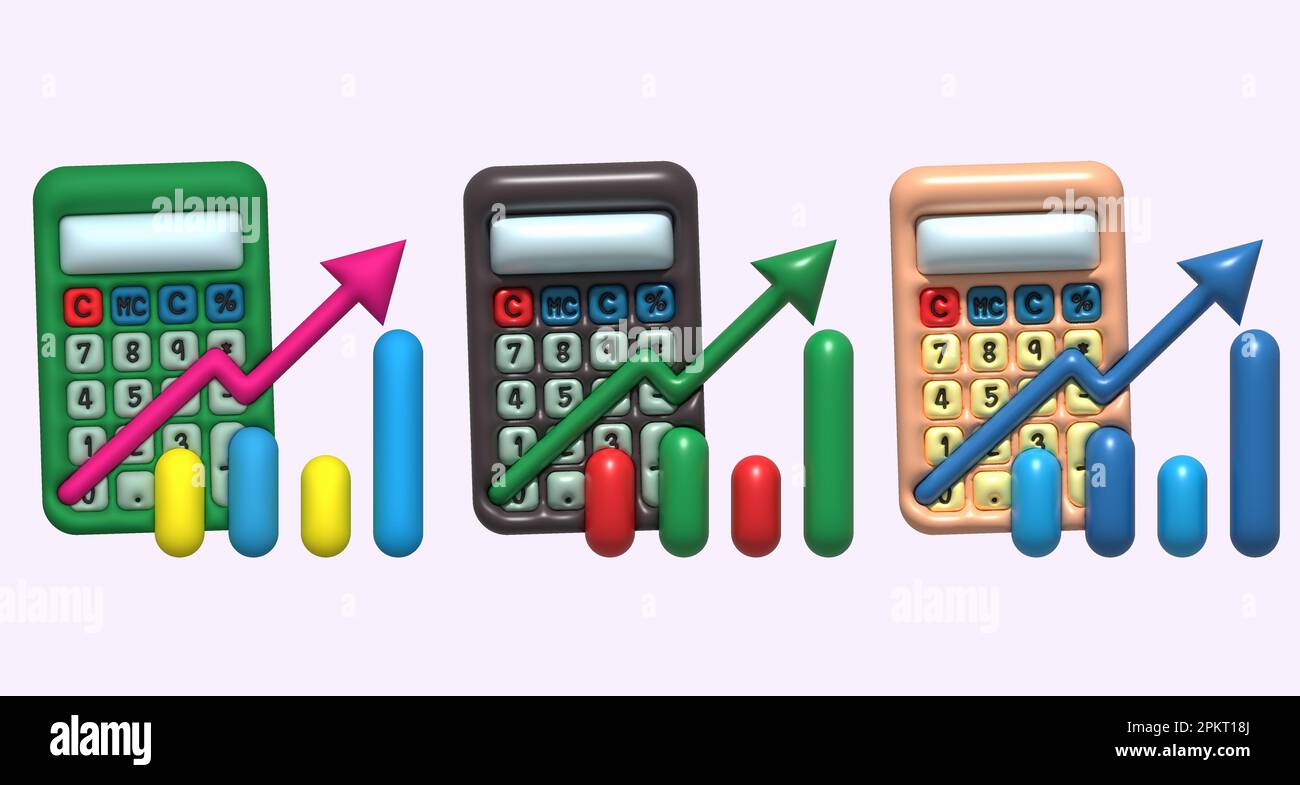 3D illustration. Income tax expense calculator and graph showing Stock ...