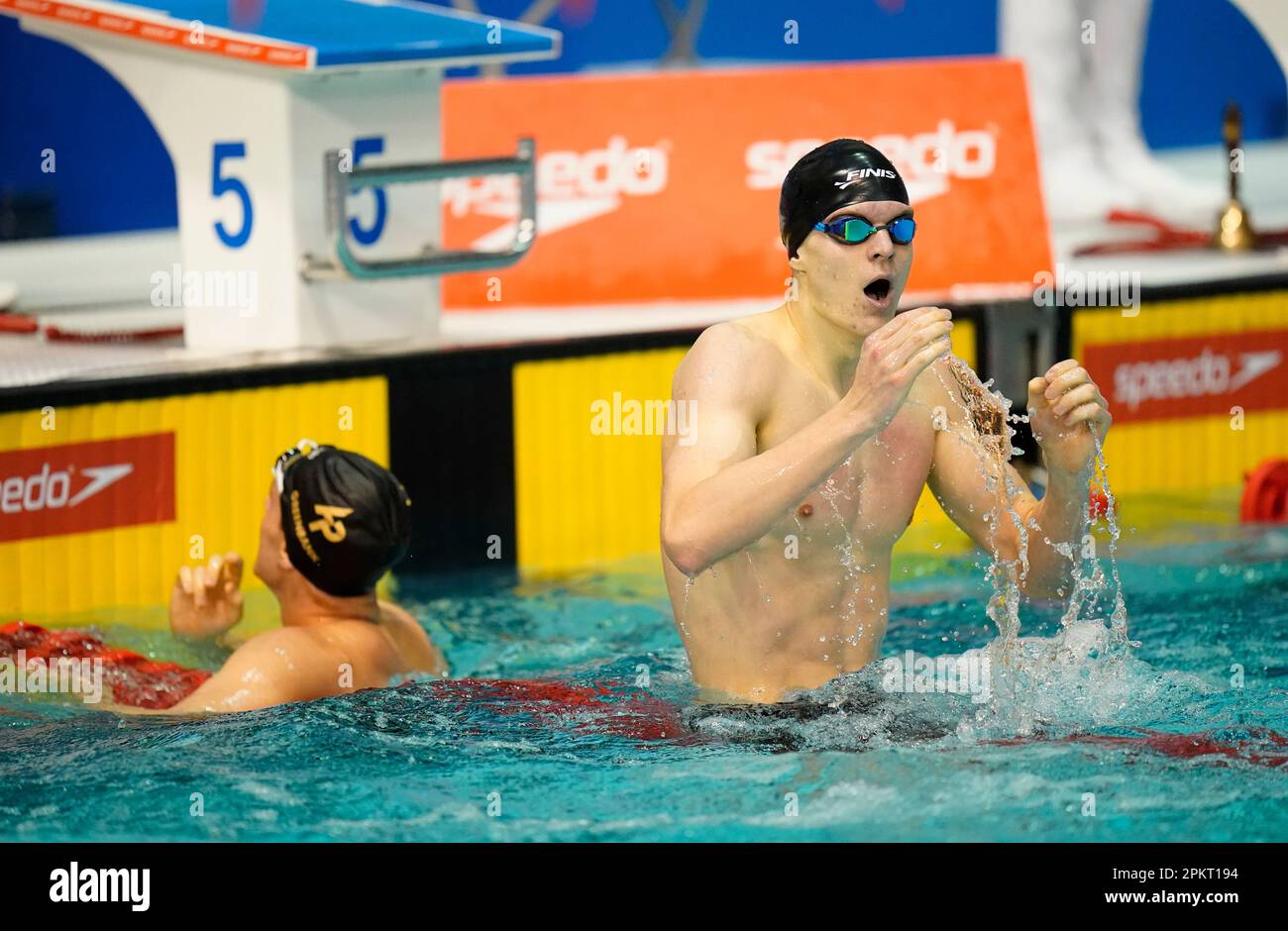 Oliver Morgan celebrates winning the Men's 200m Backstroke Final on day ...