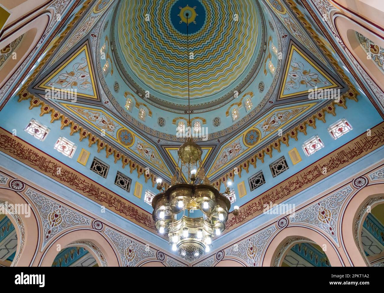 View into the painted dome inside the Jumeirah Mosque in Dubai open to ...