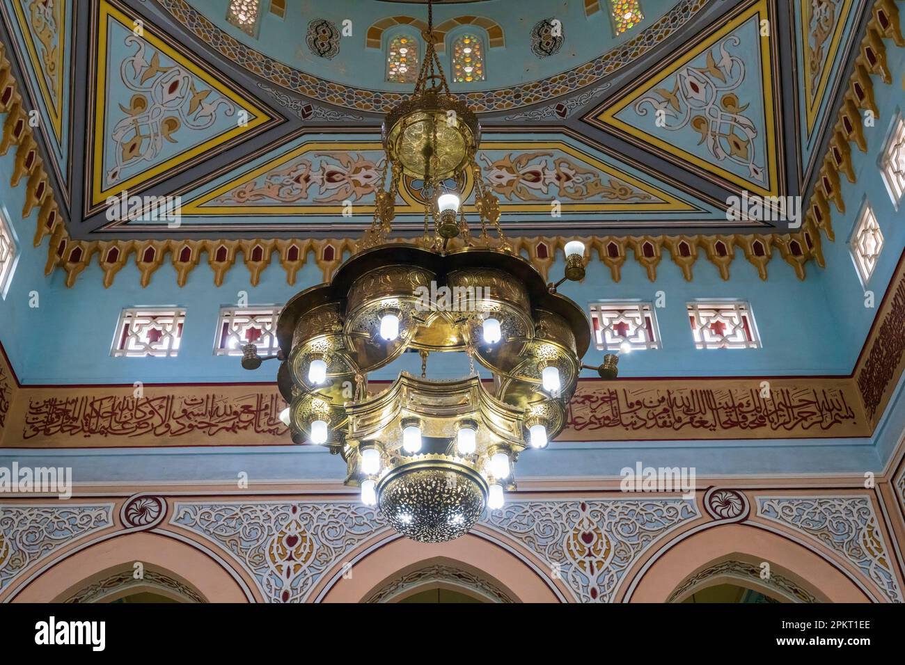 View into the painted dome inside the Jumeirah Mosque in Dubai open to ...