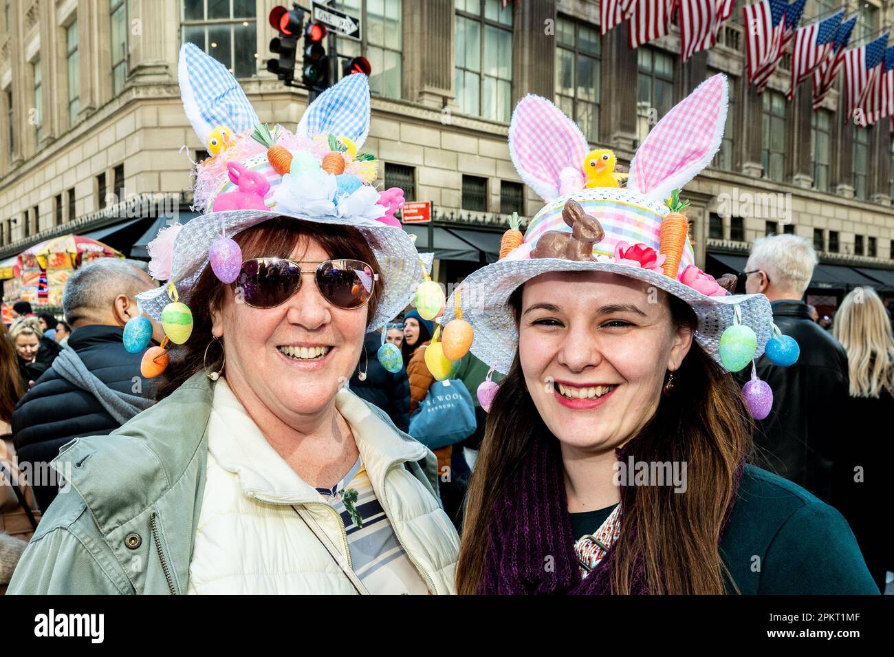 New York City, United States. 09th Apr, 2023. Two women with rabbit ...
