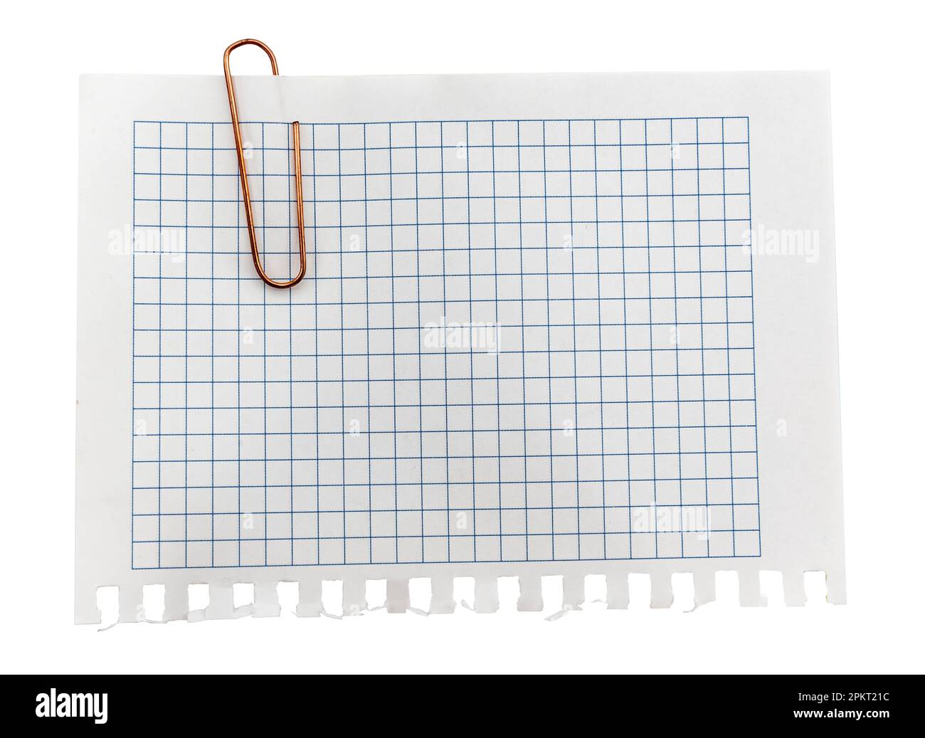 A sheet of paper in a cage for notes with a paper clip on a white ...