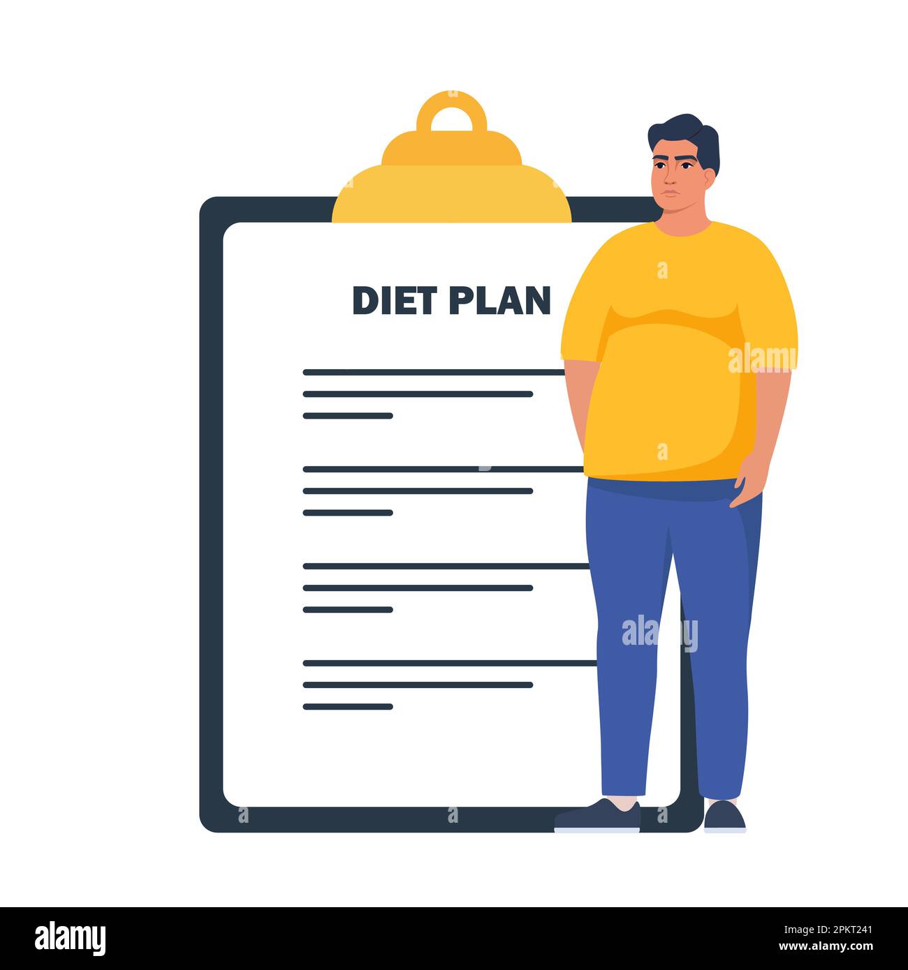 Plus size man standing in front of big diet plan checklist. Vector ...