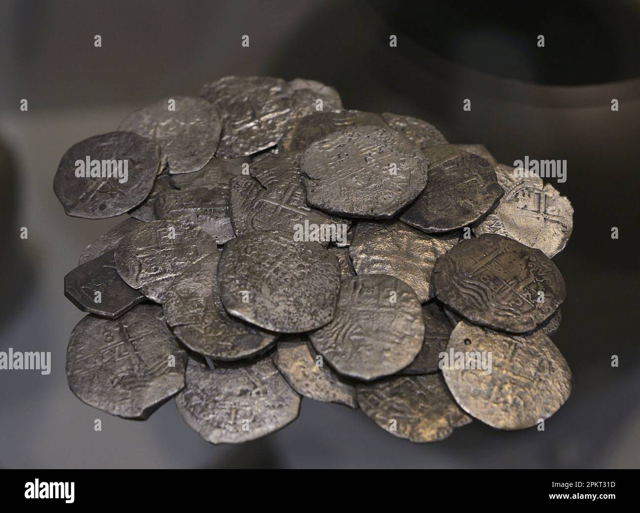 Spanish silver coins from the 17th century. Maritime Museum. Lisbon ...