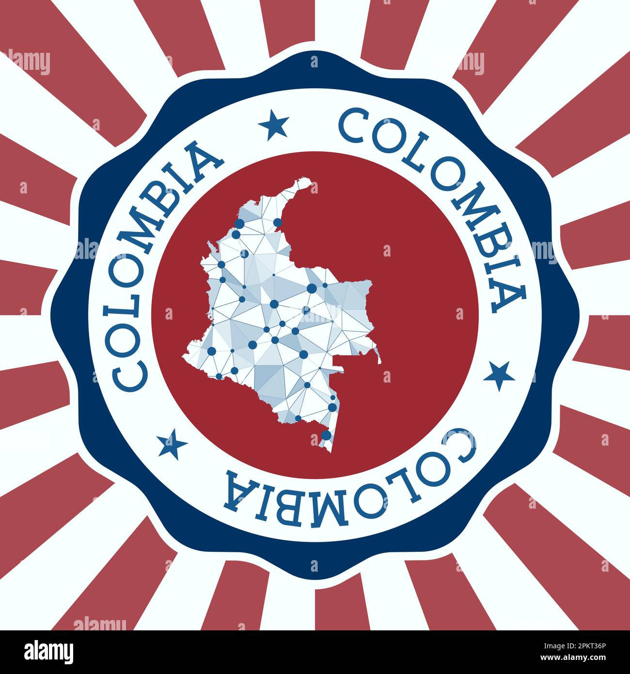Colombia Badge. Round logo of country with triangular mesh map and ...