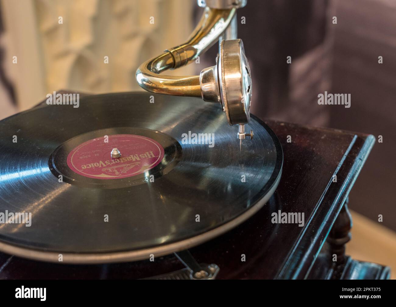 Dubai, UAE - April 1, 2023: Antique gramophone or phonograph with His ...