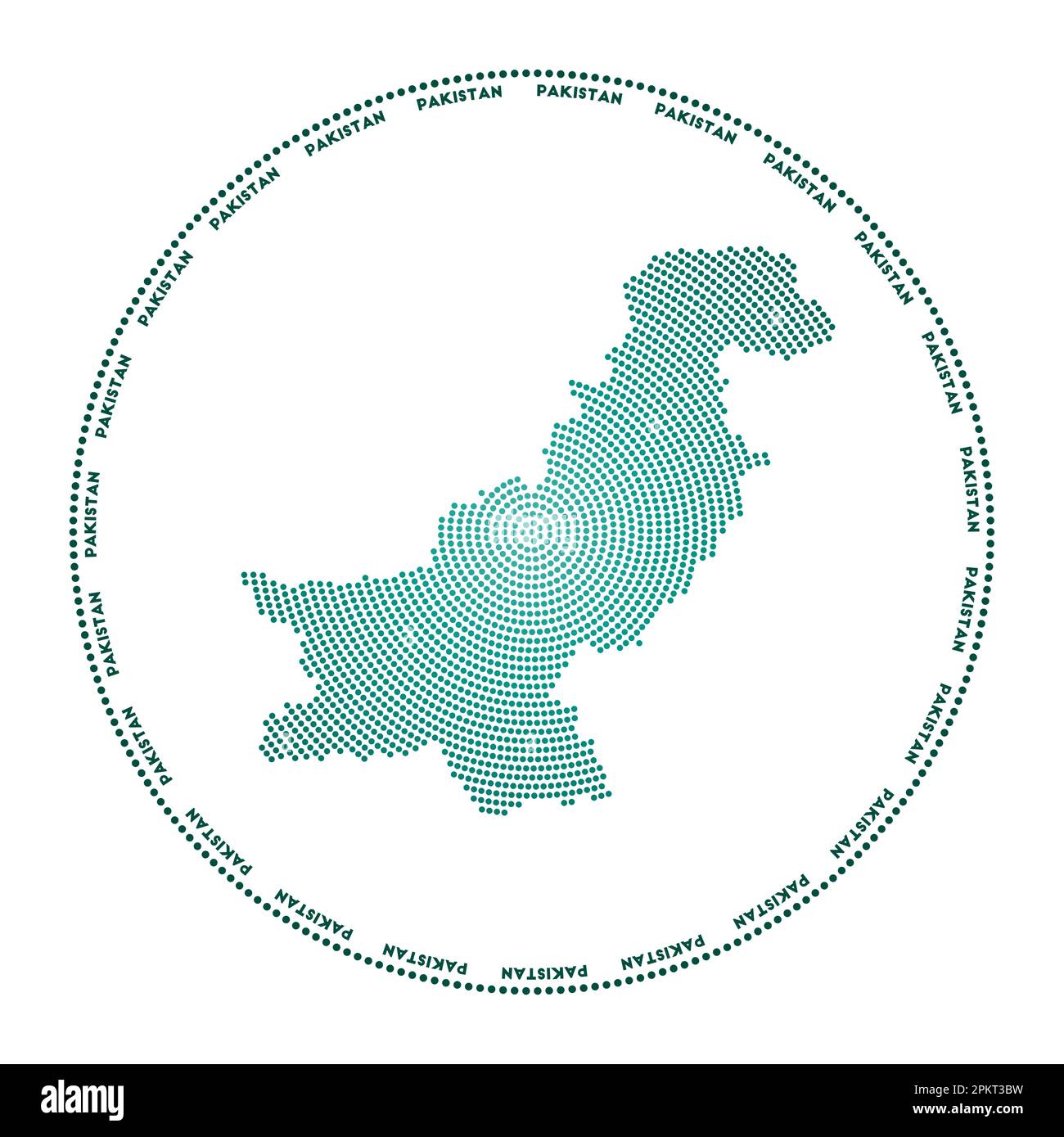Pakistan round logo. Digital style shape of Pakistan in dotted circle ...