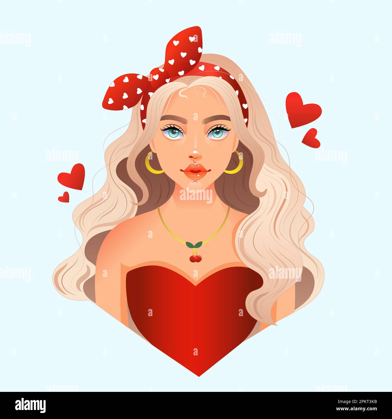Illustration Of A Beautiful Blonde Girl In Love In Vector Design Stock