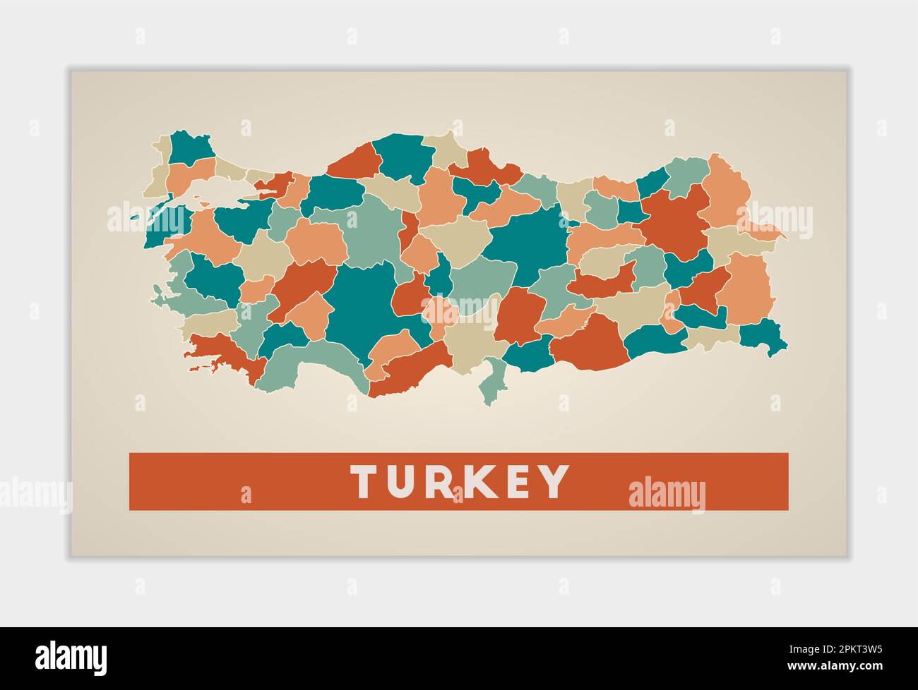 Turkey poster. Map of the country with colorful regions. Shape of ...