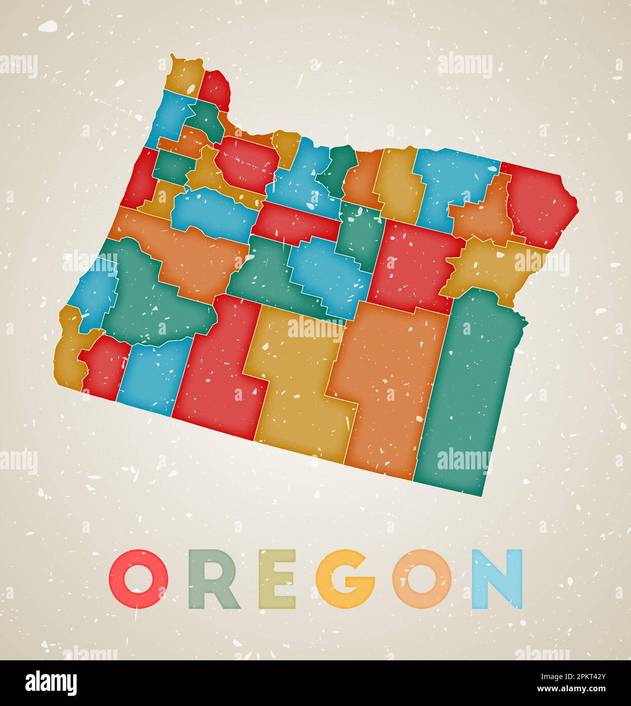 Oregon map. US state poster with colored regions. Old grunge texture ...