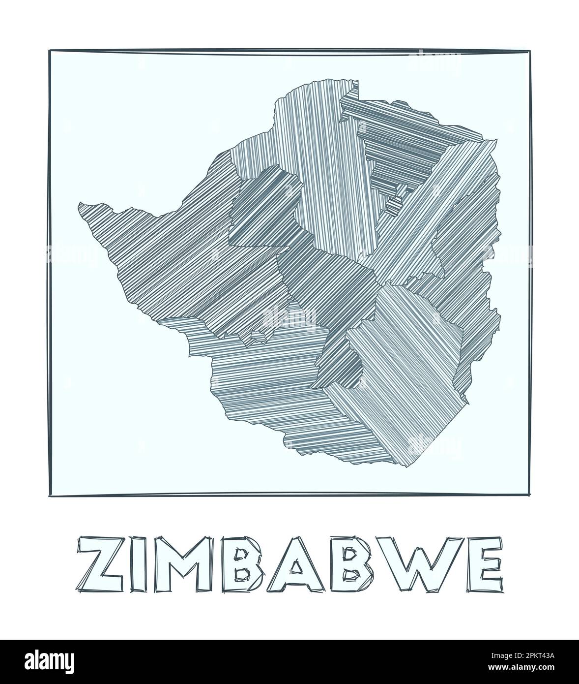 Sketch map of Zimbabwe. Grayscale hand-drawn map of the country. Filled ...