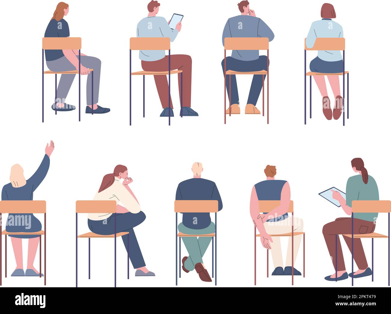 Sitting people on chairs, back view. Isolated sit adult, student on ...