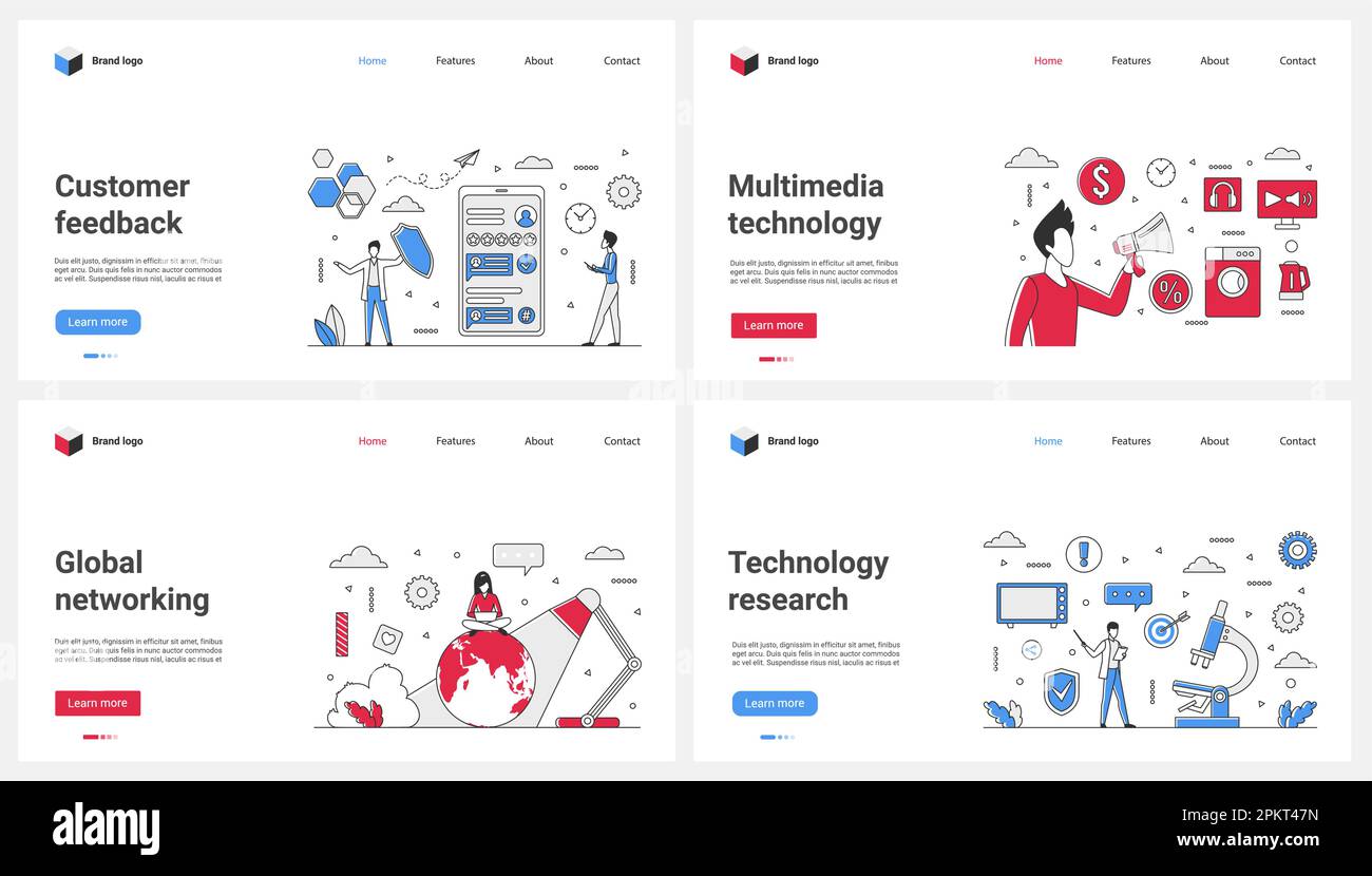 Customers feedback, multimedia technology and global network set vector ...