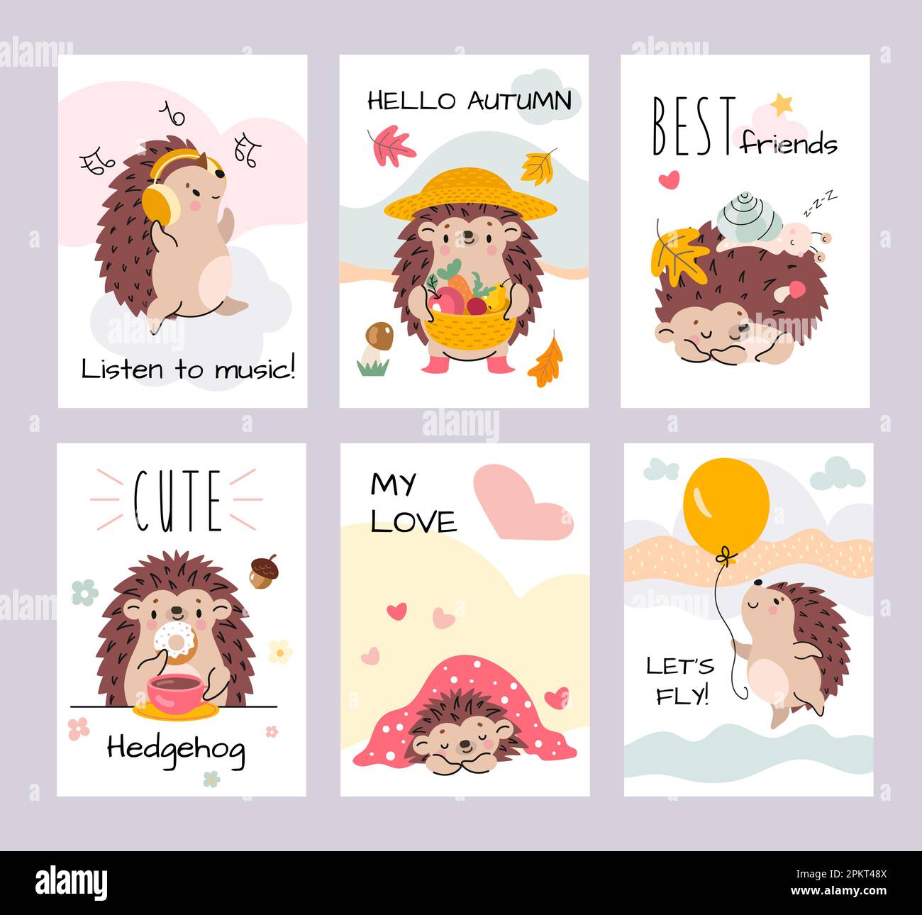 Hedgehog printable cards. Cute cartoon hedgehogs sleep, in love and ...
