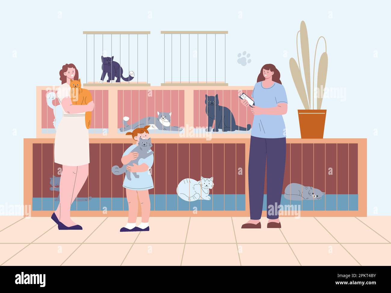 Cat shelter and people adopt pets. For new friend, cute kittens in ...