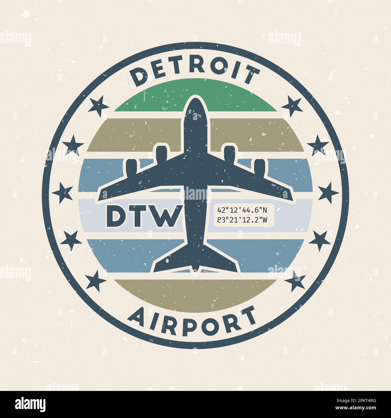 Detroit airport insignia. Round badge with vintage stripes, airplane ...