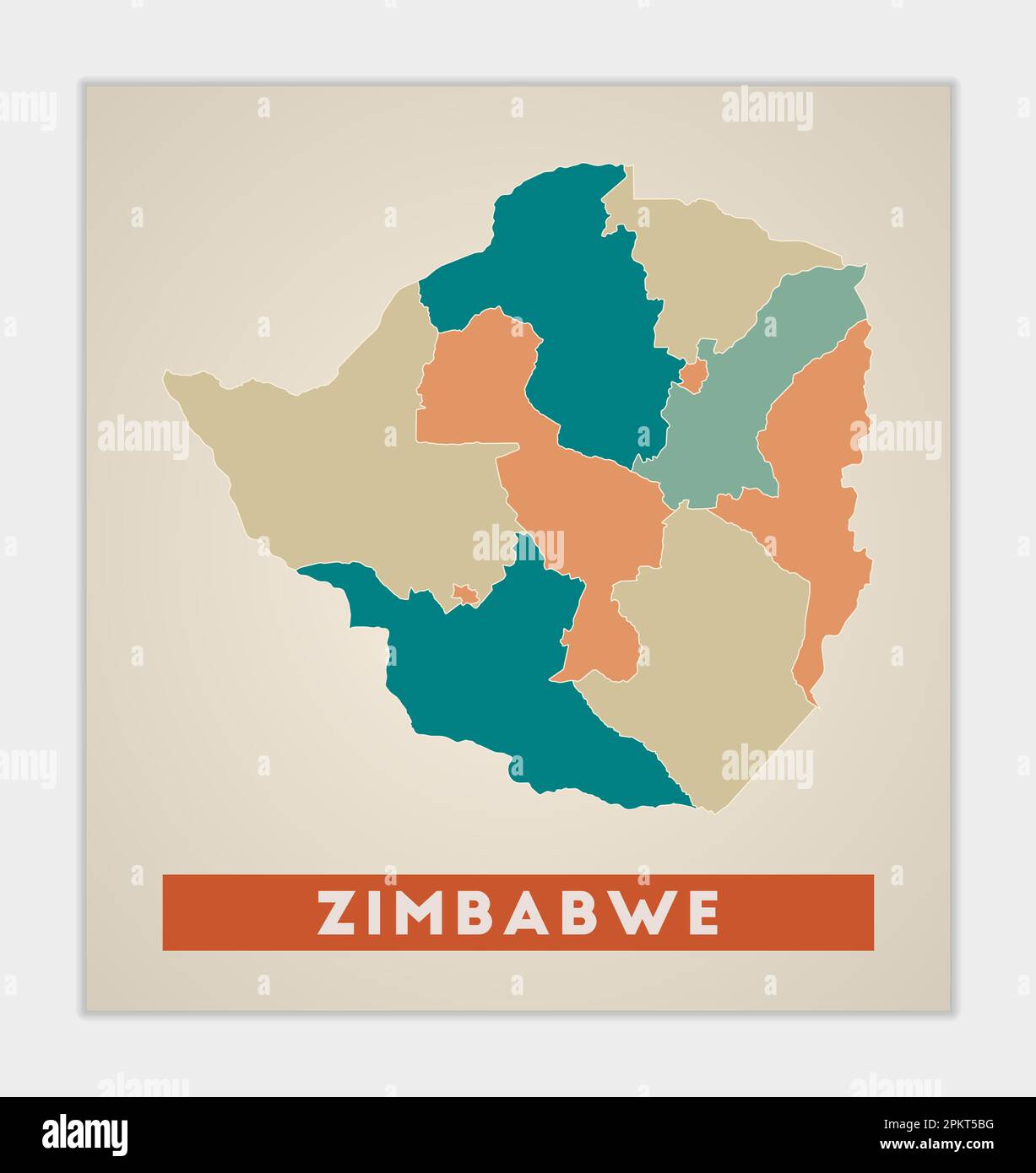 Zimbabwe poster. Map of the country with colorful regions. Shape of ...