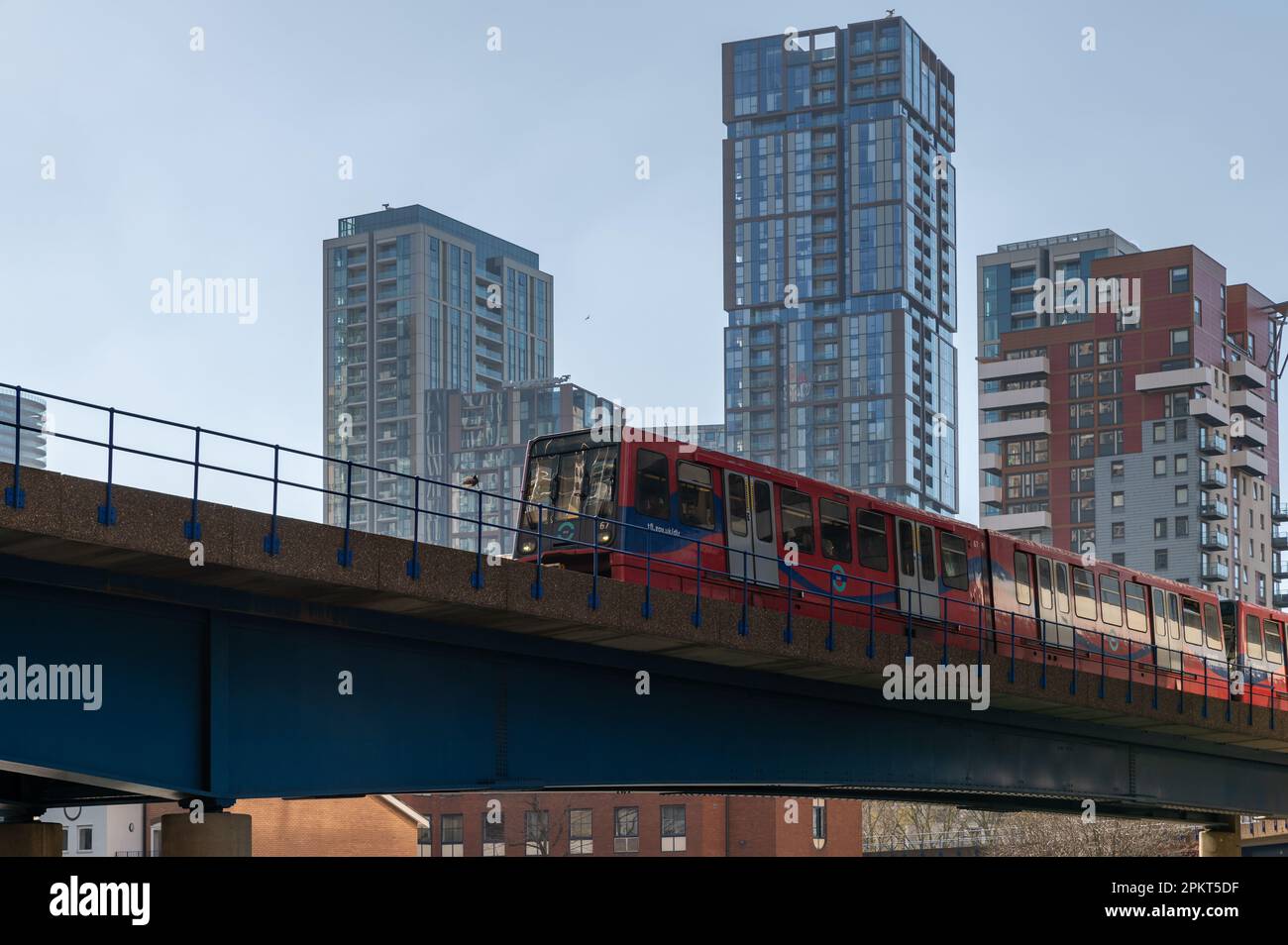 04.04.2023. London, UK. Docklands Light Railway (DLR) transportation ...